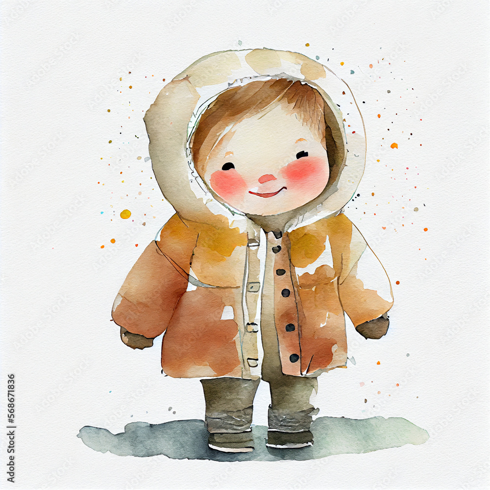 Watercolor illustration of a cute eskimo kid. Generative ai Stock ...