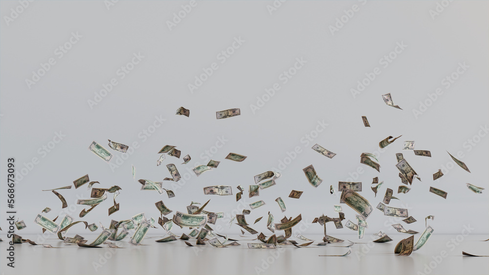 Currency Falling to the ground against White Backdrop. Finance concept ...