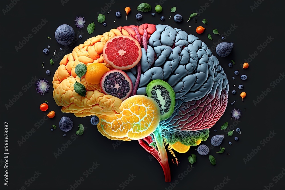 Human brain made of fruits and vegetables created using Generative AI ...