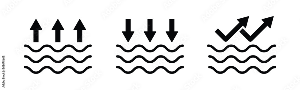 Water evaporation and condensation icon. Wave evaporation and ...