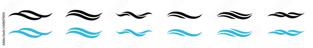 Waves icon set. Sea wave line art icons. Simple blue wave icon ...