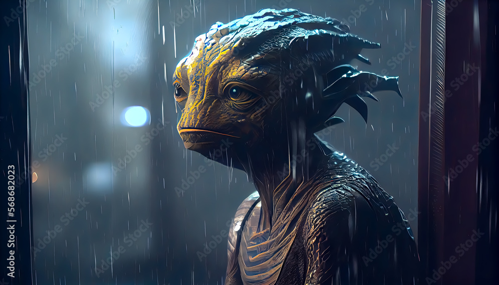 The Alien in the Rain A High-Quality, Ultra-Realistic Cinematic Photo ...
