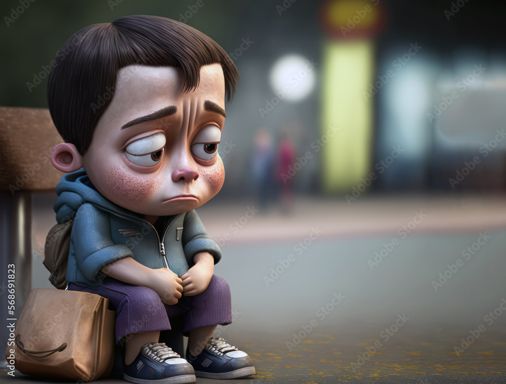 Sad Boy Cartoon School
