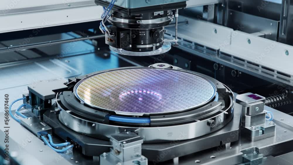Semiconductor Manufacturing at Modern Factory. Silicon Wafer during Photolithography Process ...