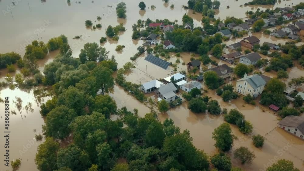 flood water, climate change, heavy rains. Flood damaged house in street ...