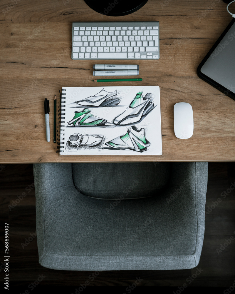Desk drawing with pencils and markers Stock Photo | Adobe Stock