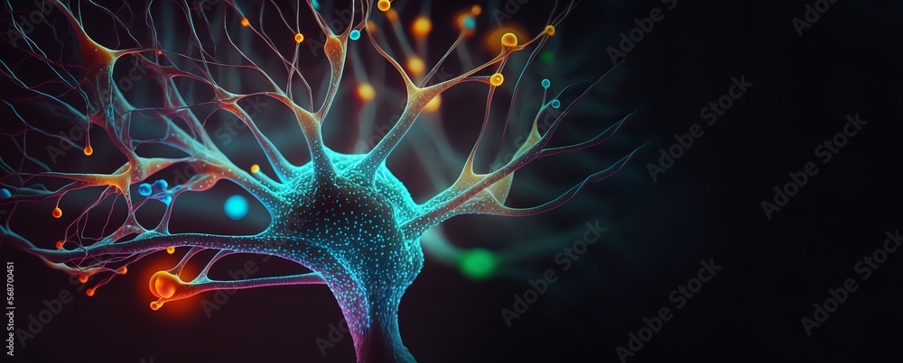 Illustration of a 3D rendered neuronal network exhibiting electrical ...