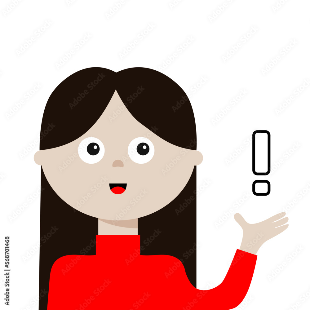 Woman young girl pointing to showing exclamation mark. Lady, female ...