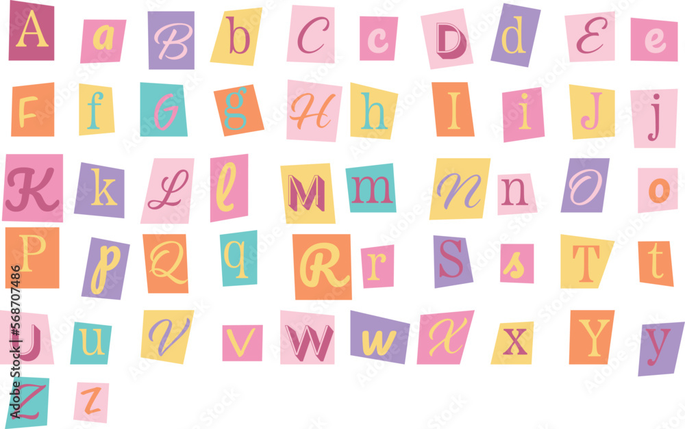 Clipping alphabet in y2k style. Social media, web design. Poster ...