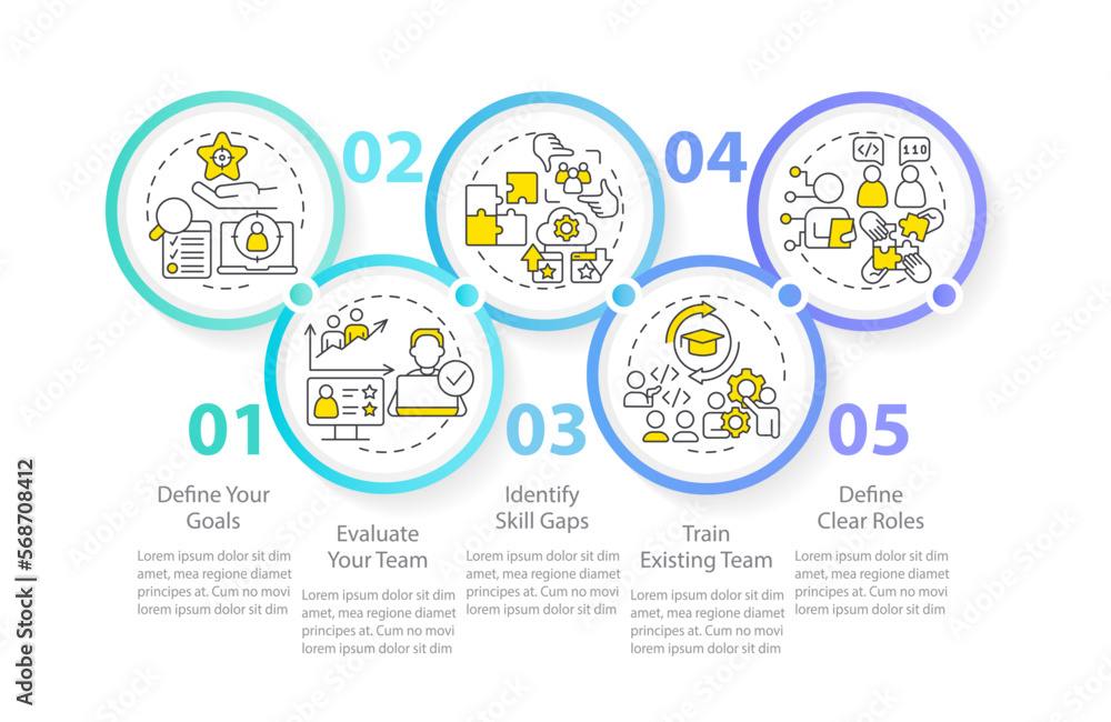 IT staffing tips blue circle infographic template. Hiring process. Data ...