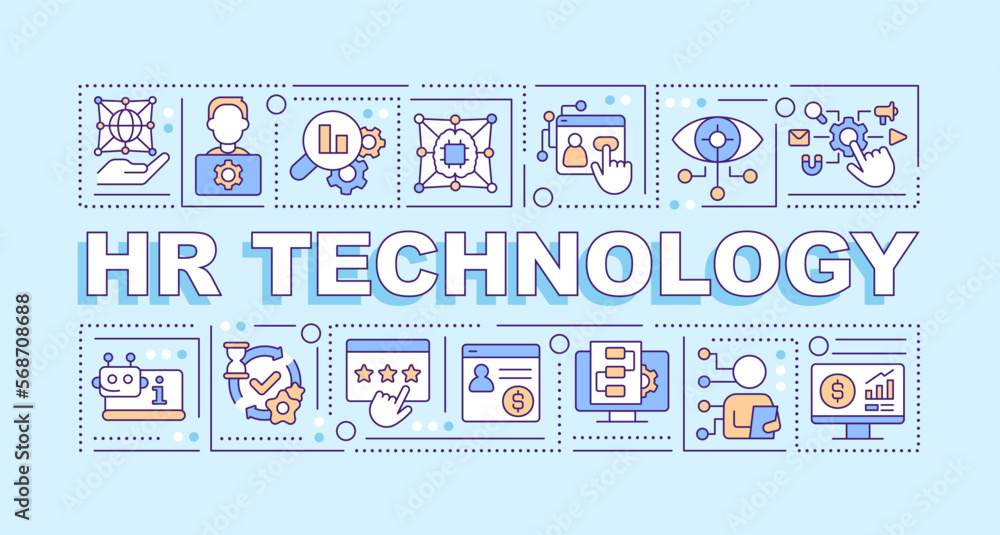 HR technology word concepts turquoise banner. Process automation ...
