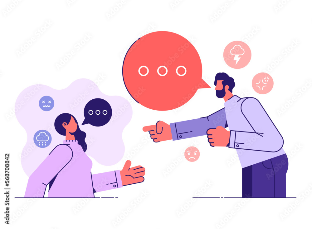 Conflict and troubles in communication concept. Angry man screaming at ...