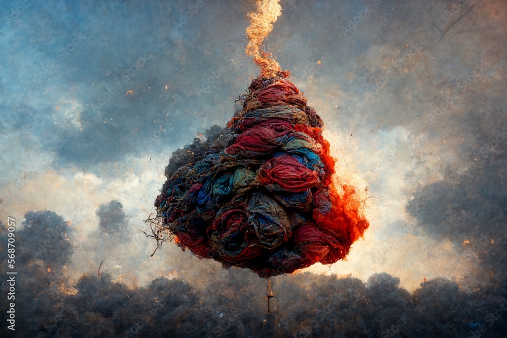 pile of yarn sitting on top of a fire hydrant. generative ai. Stock ...