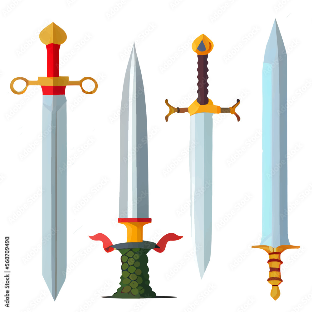 vector set illustration in cartoon style protected concept sword metal ...
