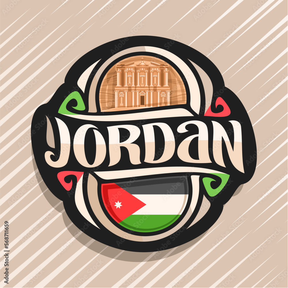 Vector logo for Jordan country, fridge magnet with jordanian state flag ...