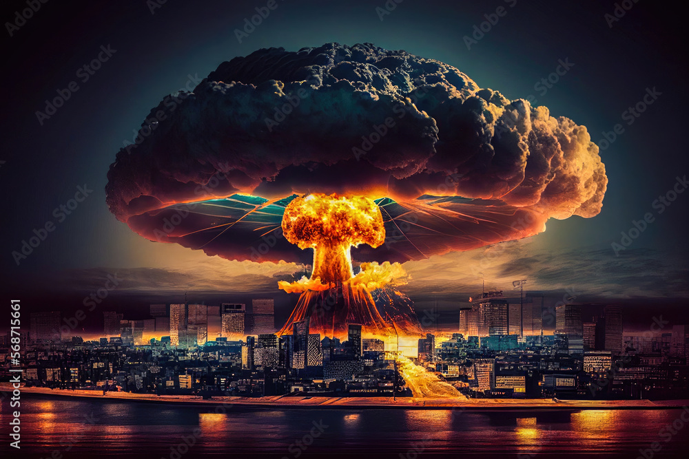 ภาพประกอบสต็อก Powerful explosion fire in the shape of a nuclear ...