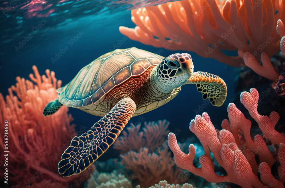 Underwater Photography of a Gorgeous Sea Turtle Gliding Through the ...