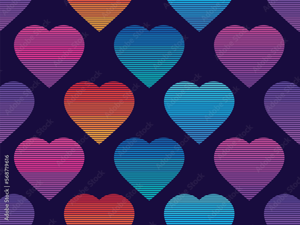 80s synthwave style hearts seamless pattern. Retro futuristic Valentine ... 80s synthwave style hearts seamless pattern. Retro futuristic Valentine ...