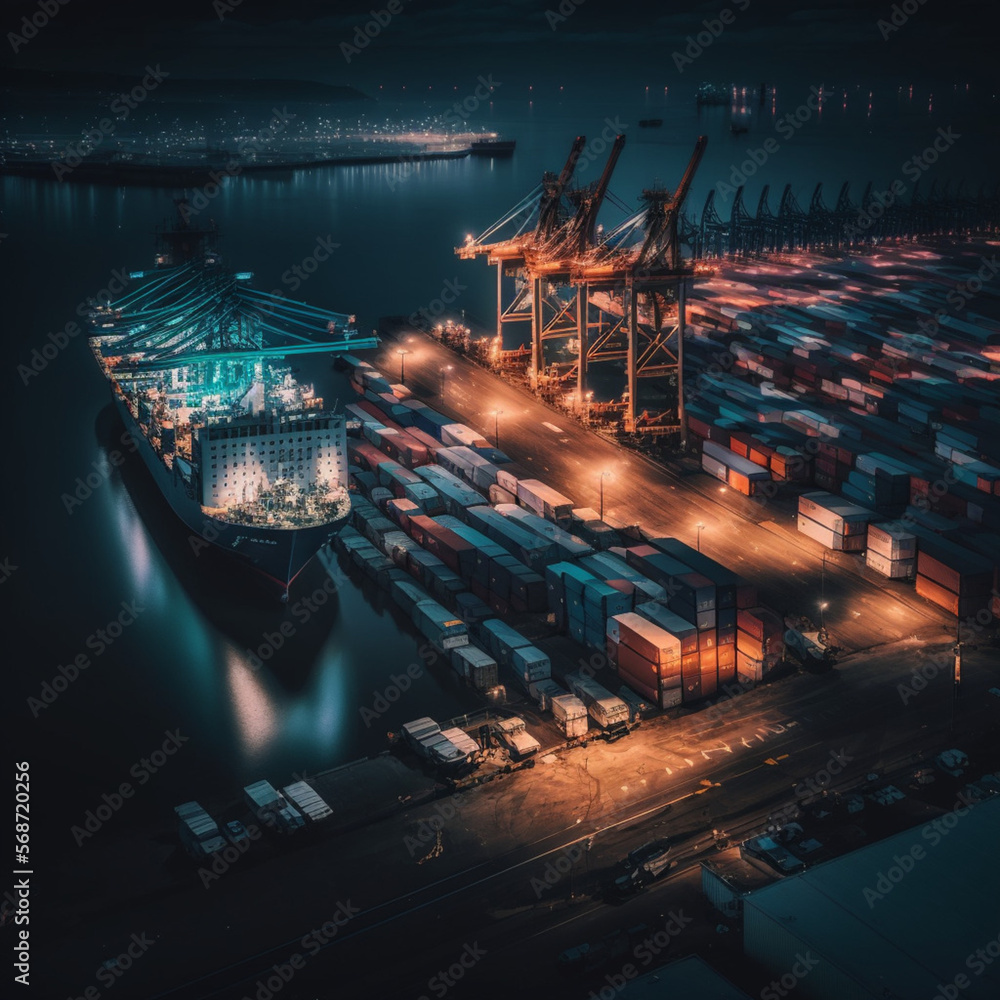 Container terminal in a port. International logistics concept ...