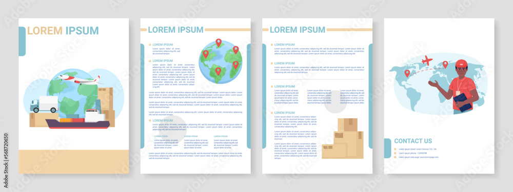 Freight shipping modes flat vector brochure template. Worldwide ...