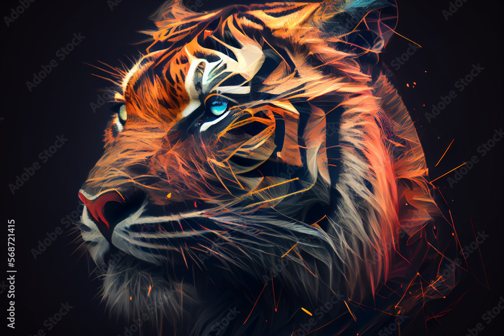 Artwork of Artistic Digital Tiger Portrait - Colorful Matrix Puzzle Mix ...