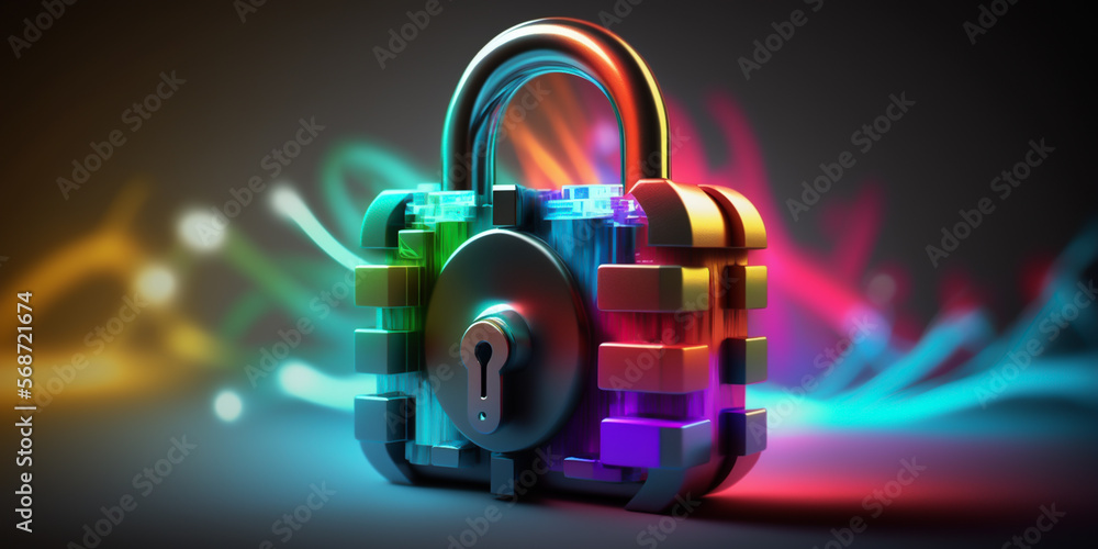 The concept of cyber security, a closed padlock on a digital background ...