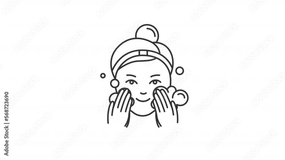 Animated cleansing foam linear icon. Beauty treatment. Face care ...