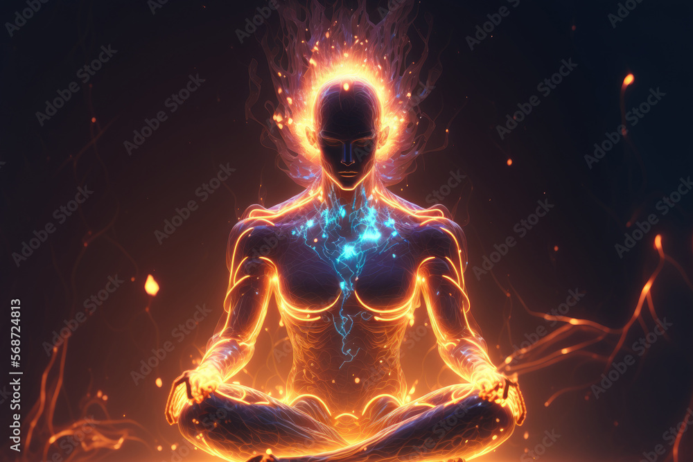 3d illustration of a glowing person meditating Stock Illustration ...