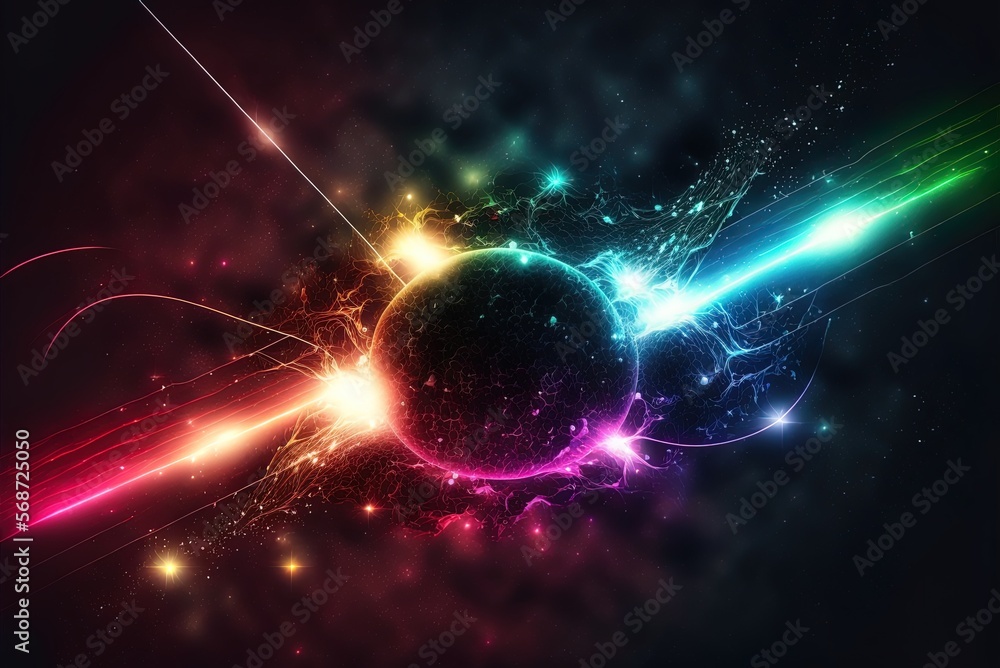 Cosmic space with bright lasers; might be used as a desktop background ...