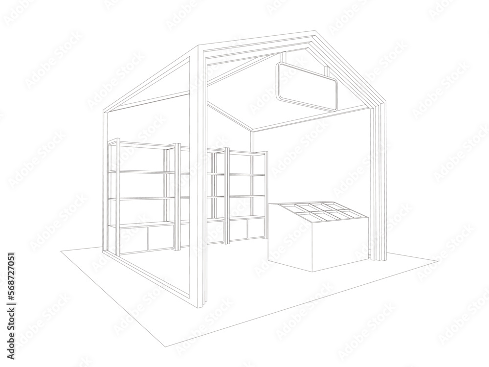 3d stand booth house simple decoration with rack display product and ...