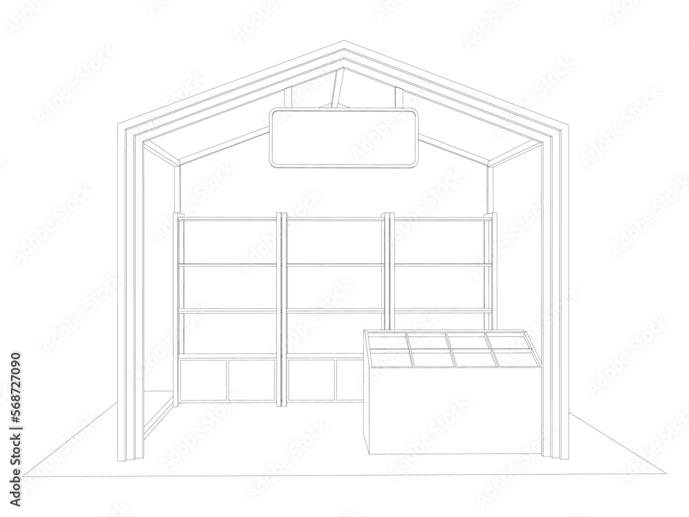 3d stand booth house simple decoration with rack display product and ...