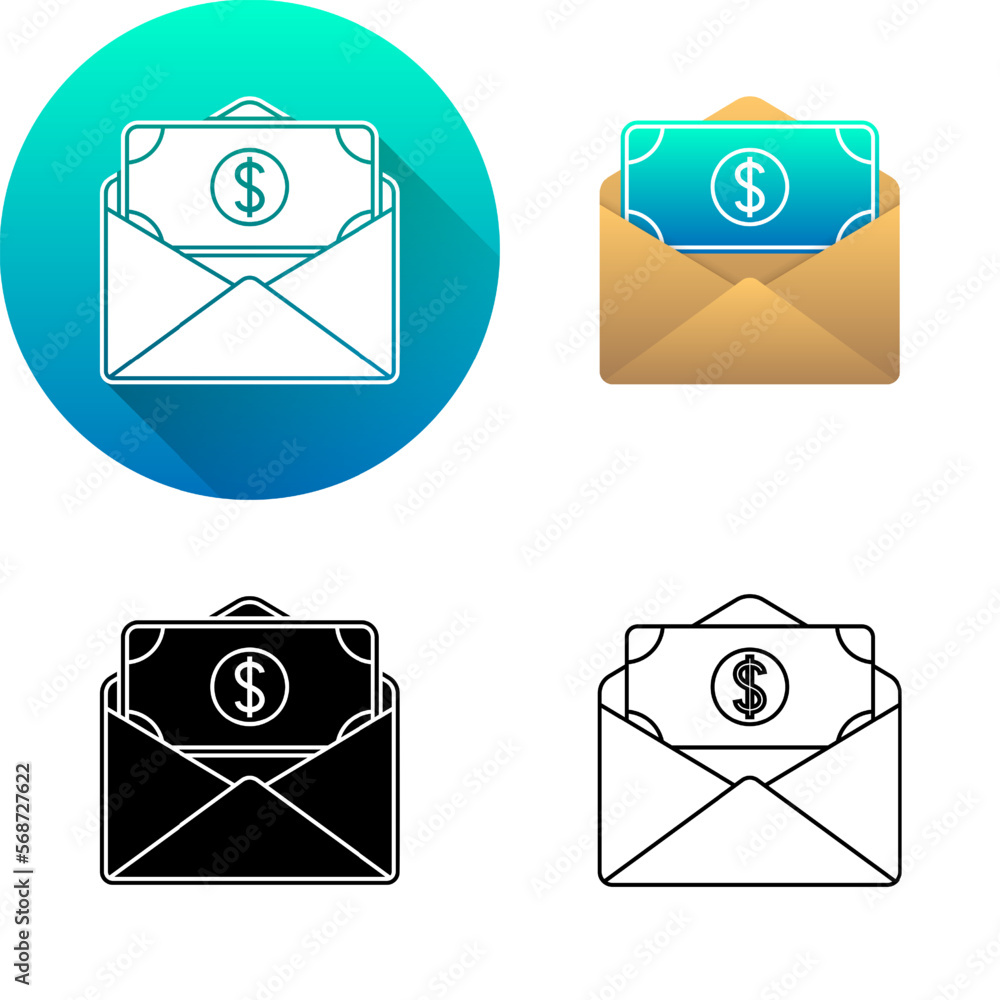 Money Banknote in Envelope Letter Asset Finance Icon, Set of Flat ...