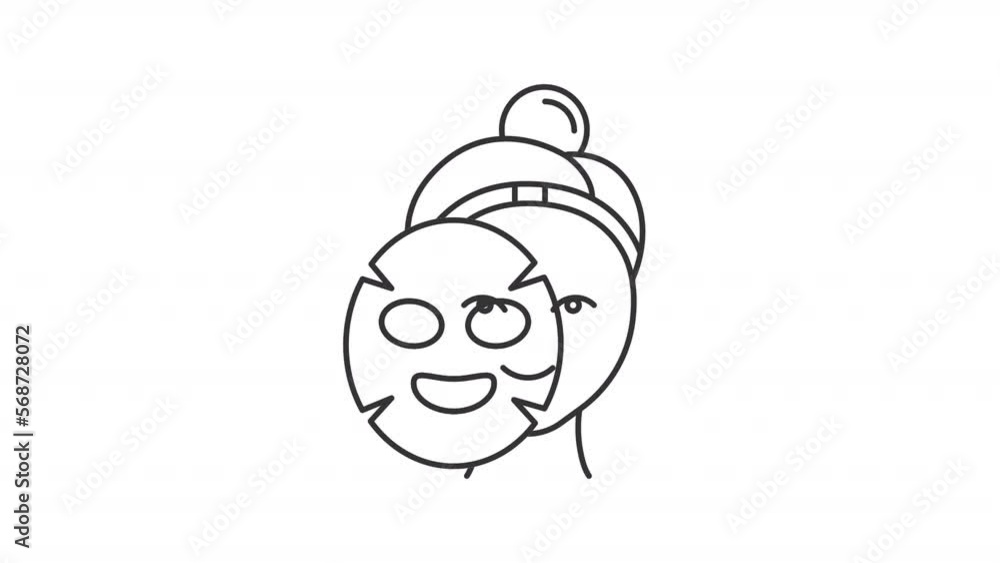 Animated face mask linear icon. Beauty cosmetic product. Skin treatment ...
