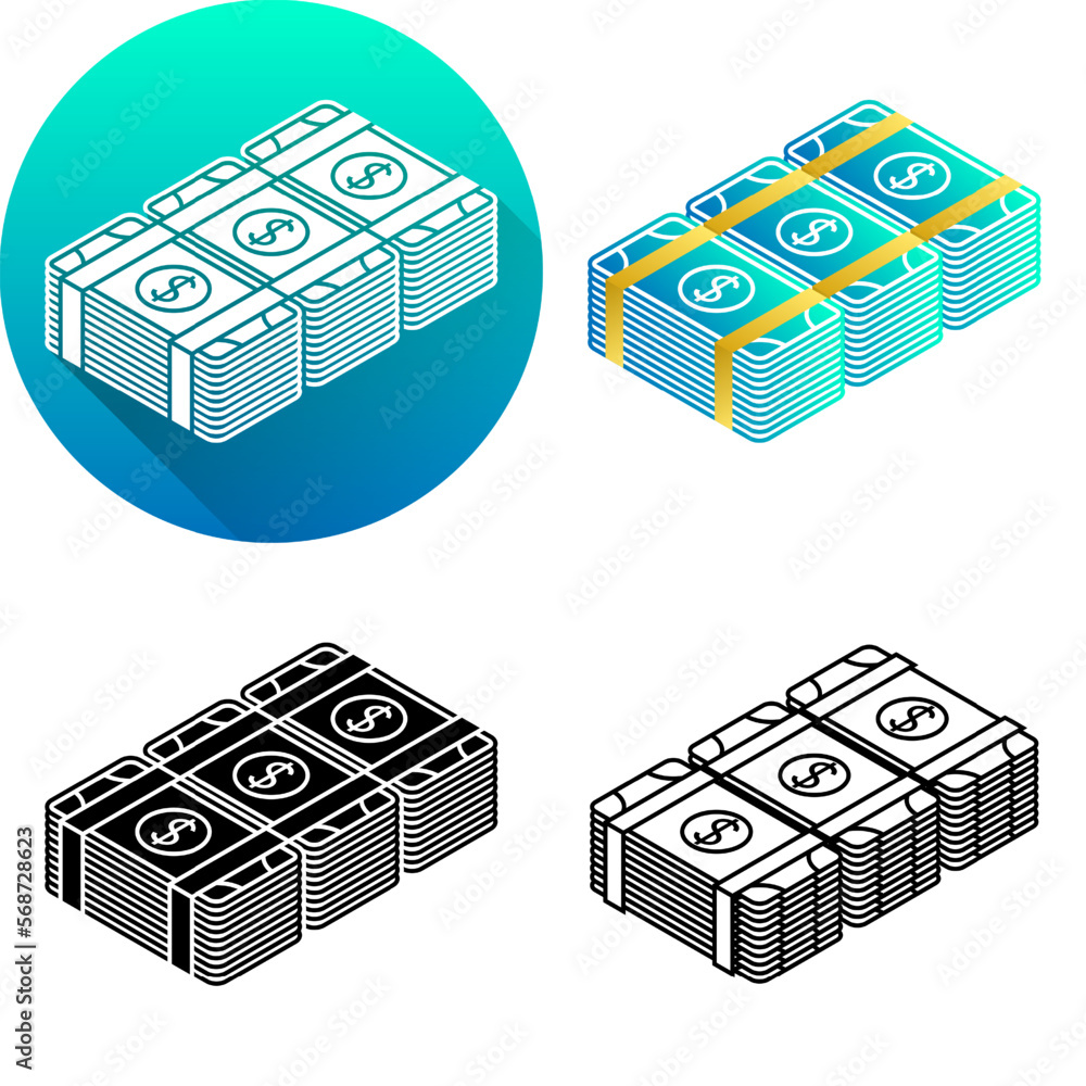 Isometric View Cash Money Banknote Stacks Asset Finance Icon, Set of ...