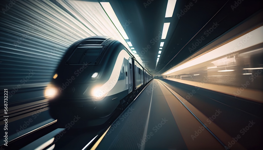 High speed train with motion blur effect. generative ai Stock ...