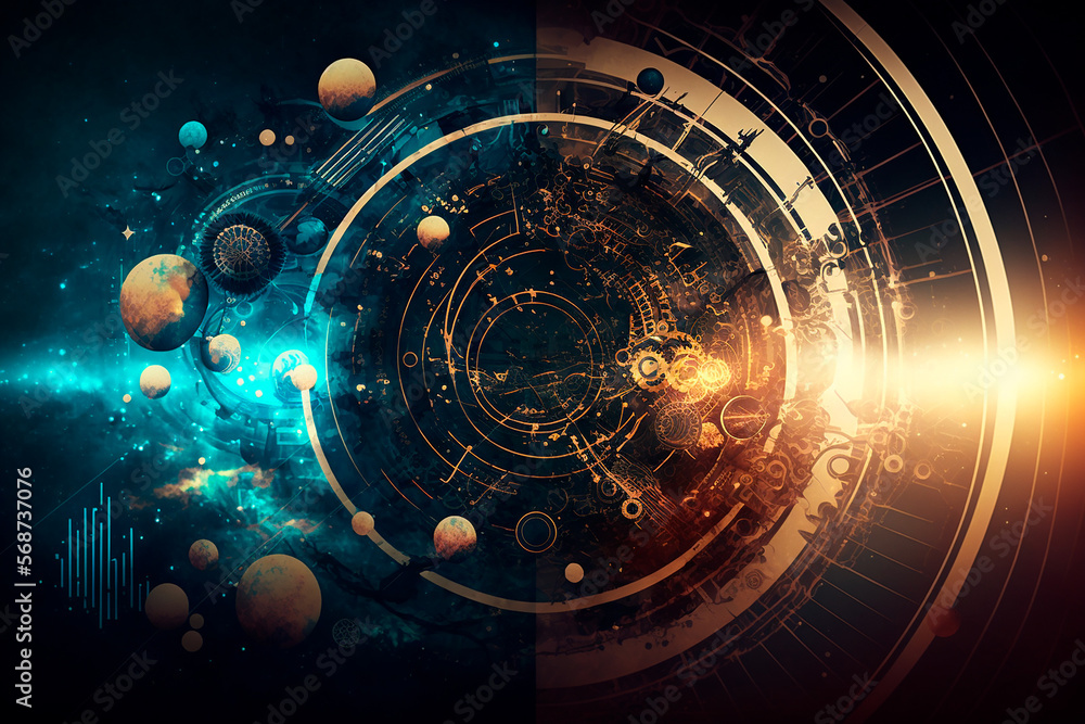 Space and planet tech background. Illustration with space sky with ...