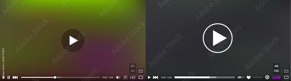 Video Player Window with Menu and Buttons Panel Vector Set. User ...