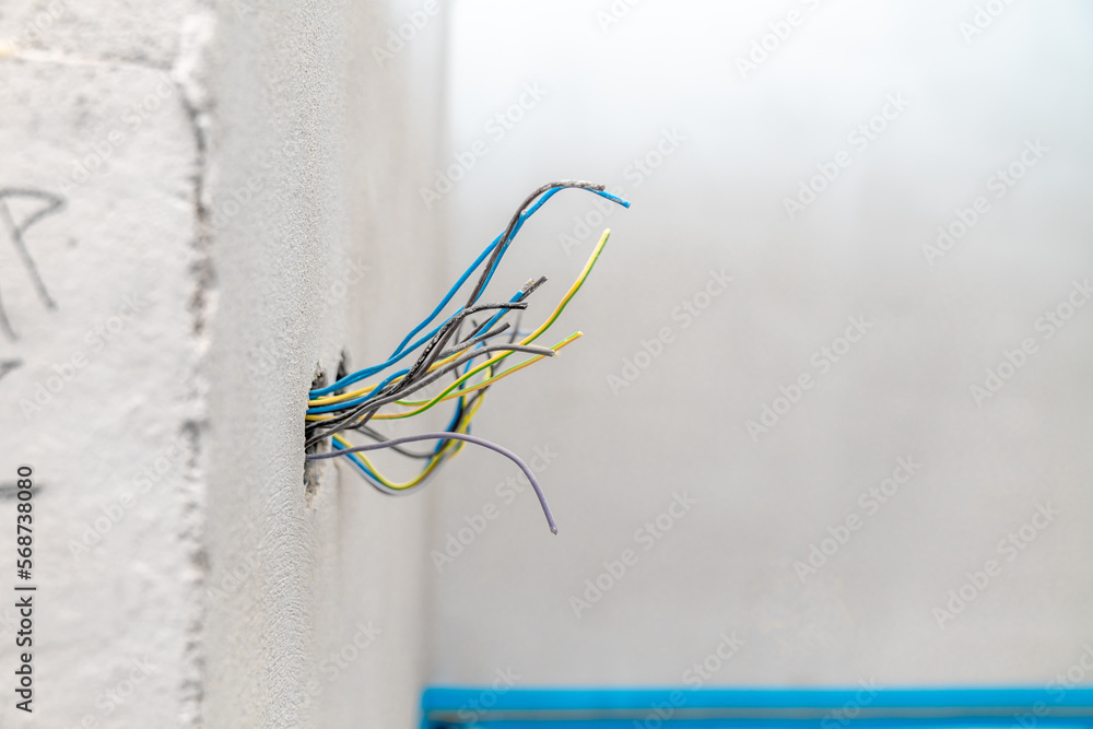 colored wires in the wall, preparation of electrical installation for a ...