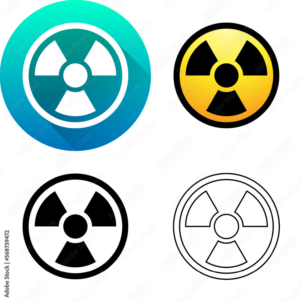 Radiation Science Icon, Set of Flat Diagonal Shadow, Color, Black-White ...