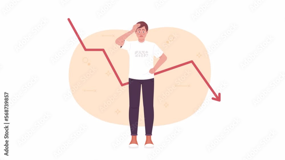 Animated investing failure. Investor losing money on stock market. 4K ...