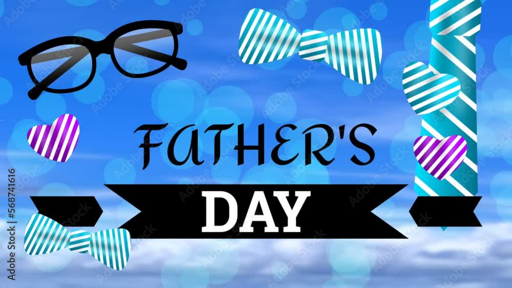 fathers day wishes on sky background with moving goggles and office tie ...