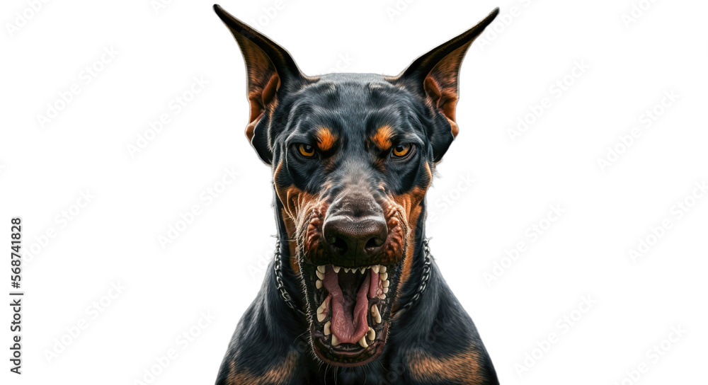 Angry doberman dog, isolated on transparent background. Doberman dog ...