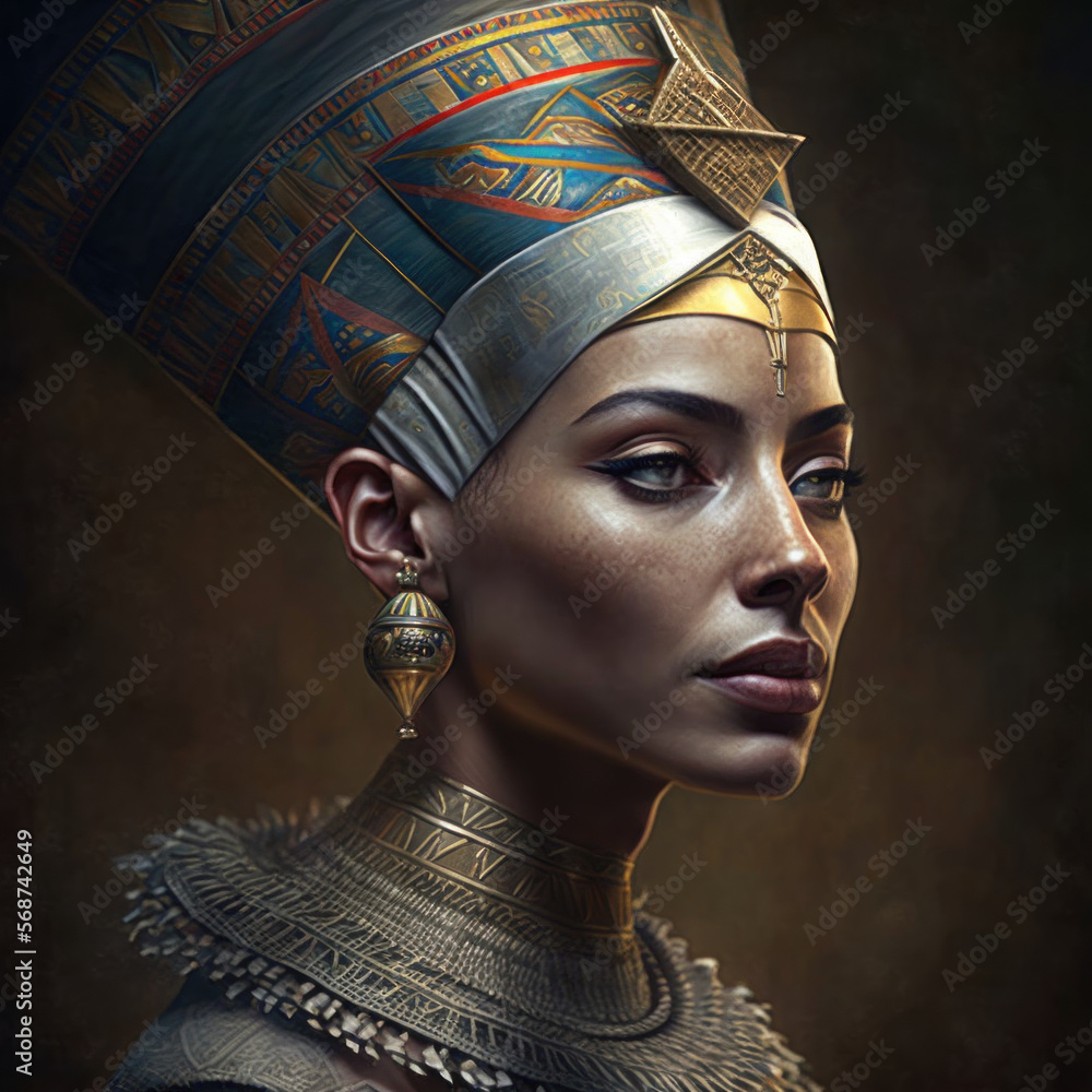Ancient Egyptian queen Nefertiti portrait looking away, generative AI ...