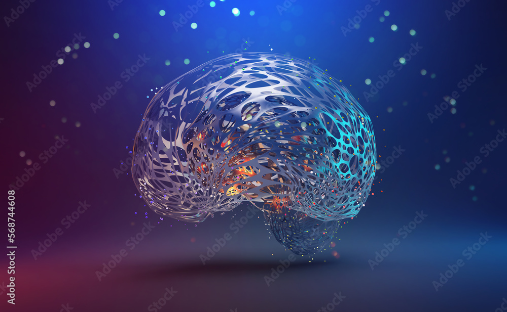 Ilustração do Stock: Digital brain, AI mind, trainable neural network ...