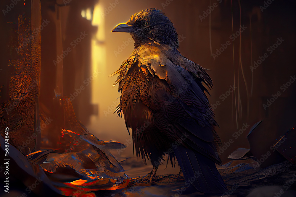 Raven bird in dystopian apocalyptic, End of world environmental ...