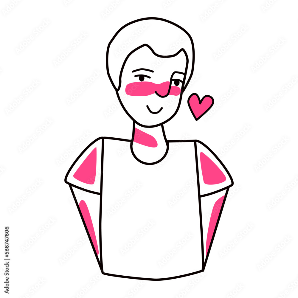 Shy boy with emotion of love. Beloved teenager half body drawing ...