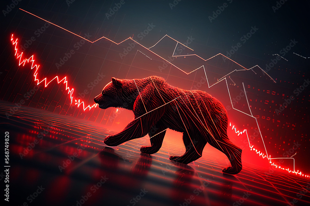 stock bear market red Downward trend charts on the investment trading ...