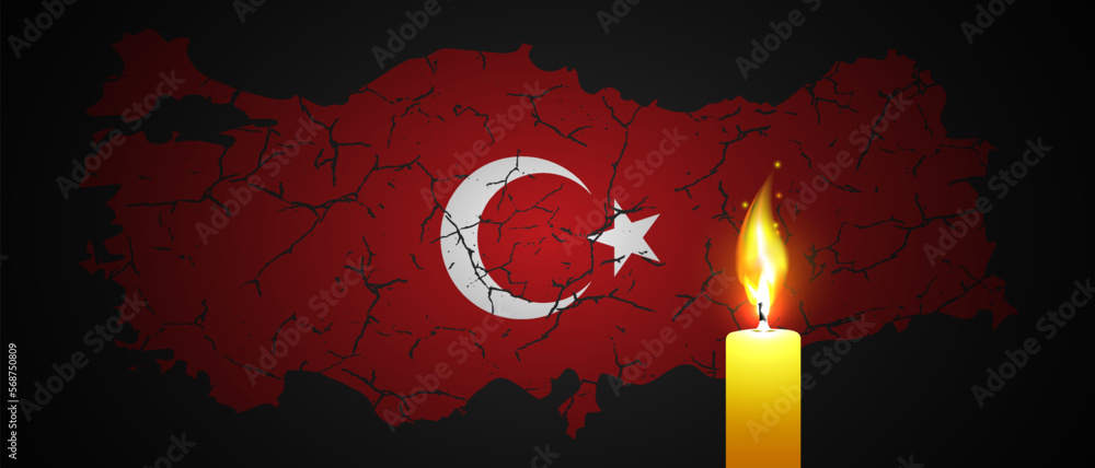 Vector sad Turkish poster. A map of Turkey in cracks after an ...