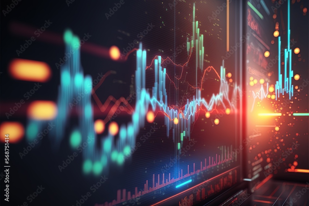 Technical price graph and indicator, red and blue candlestick chart on ...
