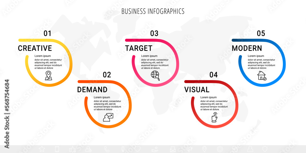 Vector line infographics with 5 circles. Business concept graphic ...